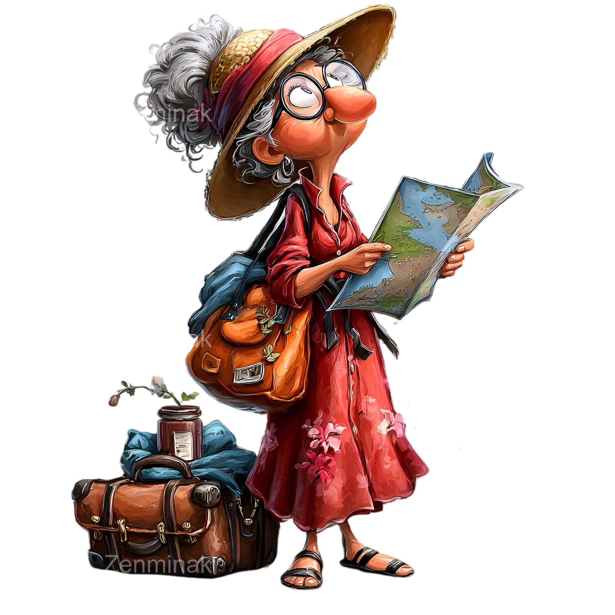 16 PNG Funny Travel Grandma Clipart – PNG Old Lady With Map ...