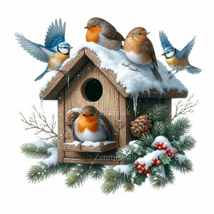 15 PNG Winter Birdhouse – Christmas Birds Clipart – Holiday Scene for ...