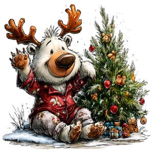 15 PNG Christmas Polar Bear Clipart – Funny Holiday PNG in Pajamas With ...