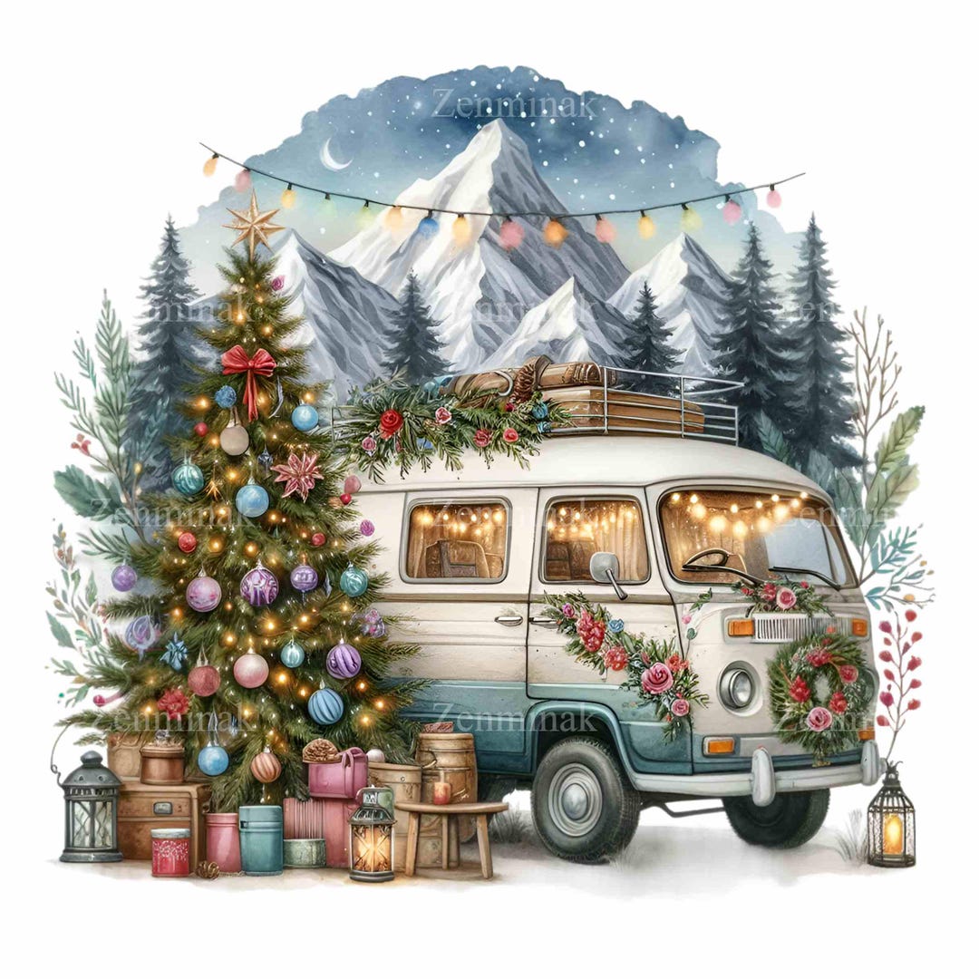Festive Camping Van With Christmas Tree PNG 14 Winter Wonderland ...