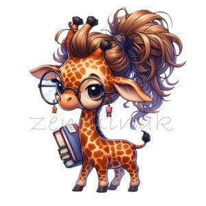 Teacher Giraffe Clipart 15 PNG - Adorable Giraffe With Glasses Teaching ...