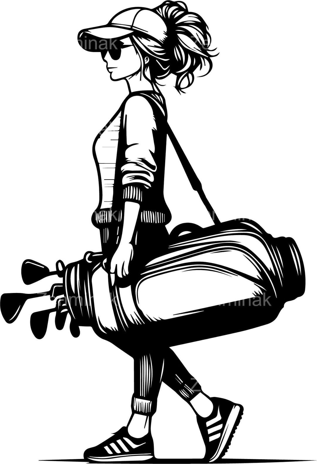 4 Female Golfer SVG Cut File Stylish Woman With Golf Bag Silhouette for ...