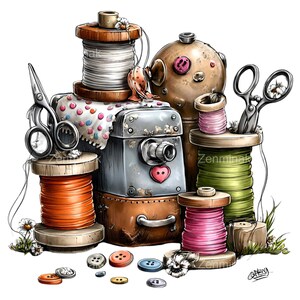16 PNG Sewing Tools – Colorful Spools, Buttons & Scissors Clipart With ...