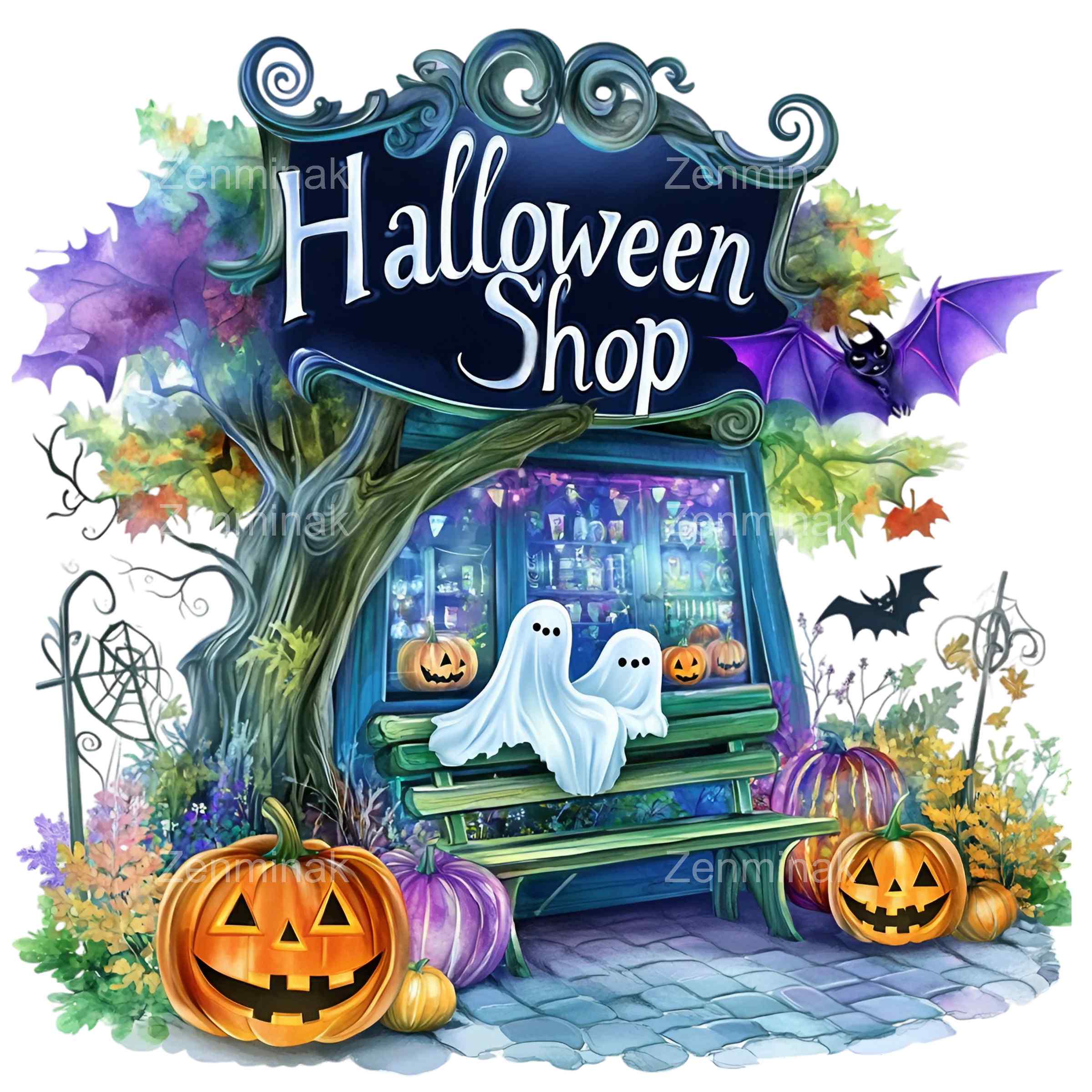 15 PNG Halloween Shop Sign Ghost Clipart Pumpkin Sublimation - Etsy