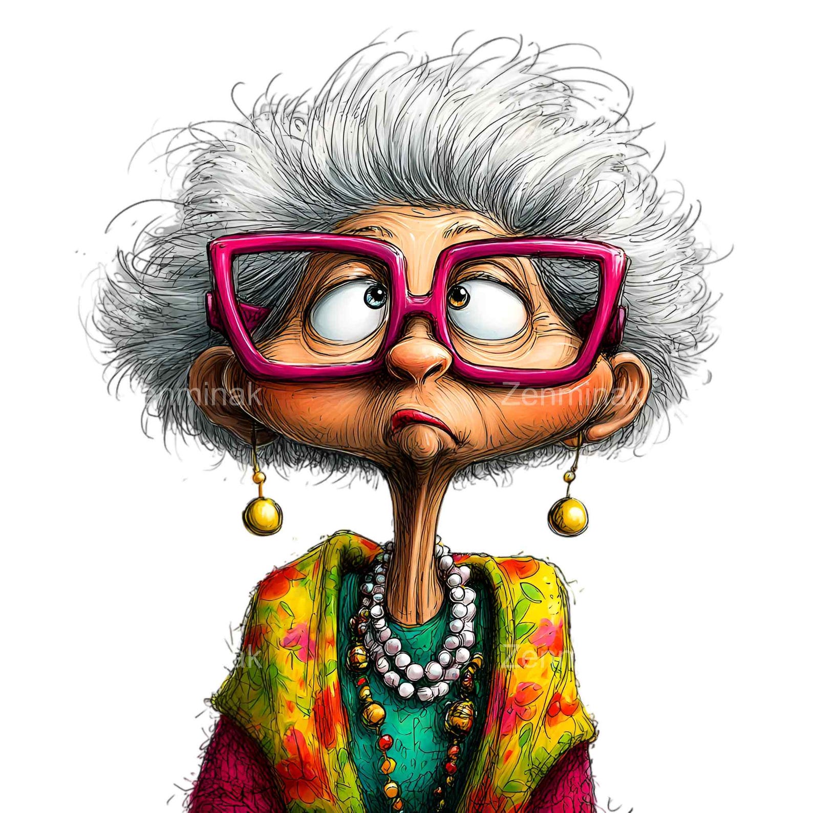 16 PNG Funny Grandma Clipart – Eccentric Senior Lady With Big Glasses ...
