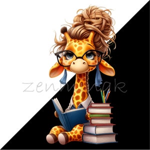 Teacher Giraffe Clipart 15 PNG - Adorable Giraffe With Glasses Teaching ...