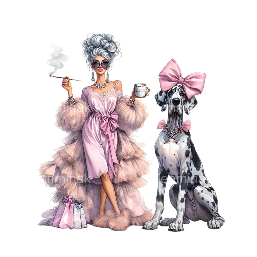 19 PNG Elegant Lady and Dog Clipart – Woman in Pink Robe With Great ...