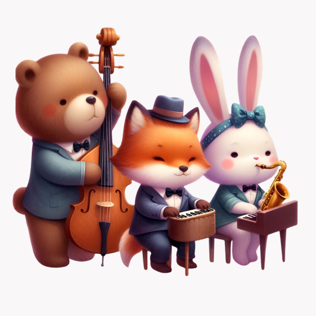 Musical Animals Clipart, Animals Band Players, 10 PNG, Jazz Animals ...