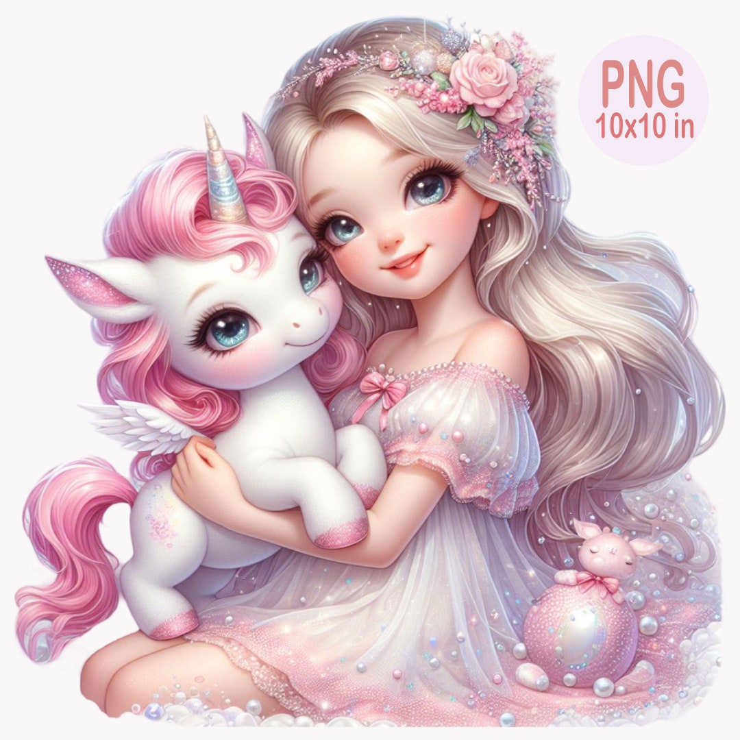 Baby Unicorn Clipart, Girl Clipart, Pink Clip Art, 10 PNG Watercolor Kids Illustration, Birthday ...