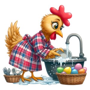 12 PNG Funny Housework Chicken Clipart – Dishwashing Hen PNG ...