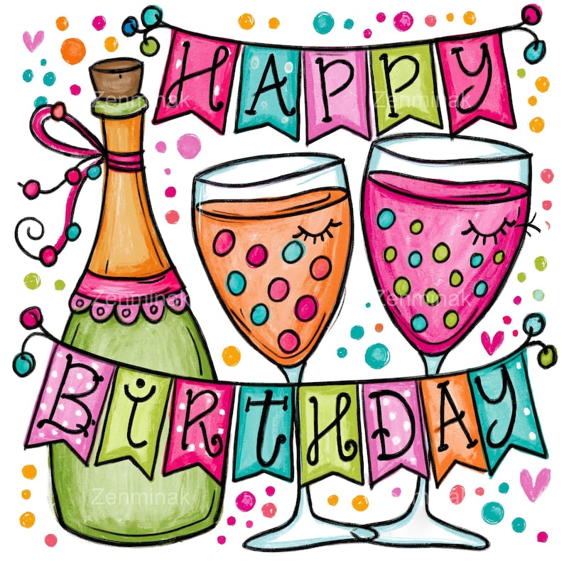 15 PNG Birthday Champagne Bottle, Wine Glass Party Banner Art - Etsy UK