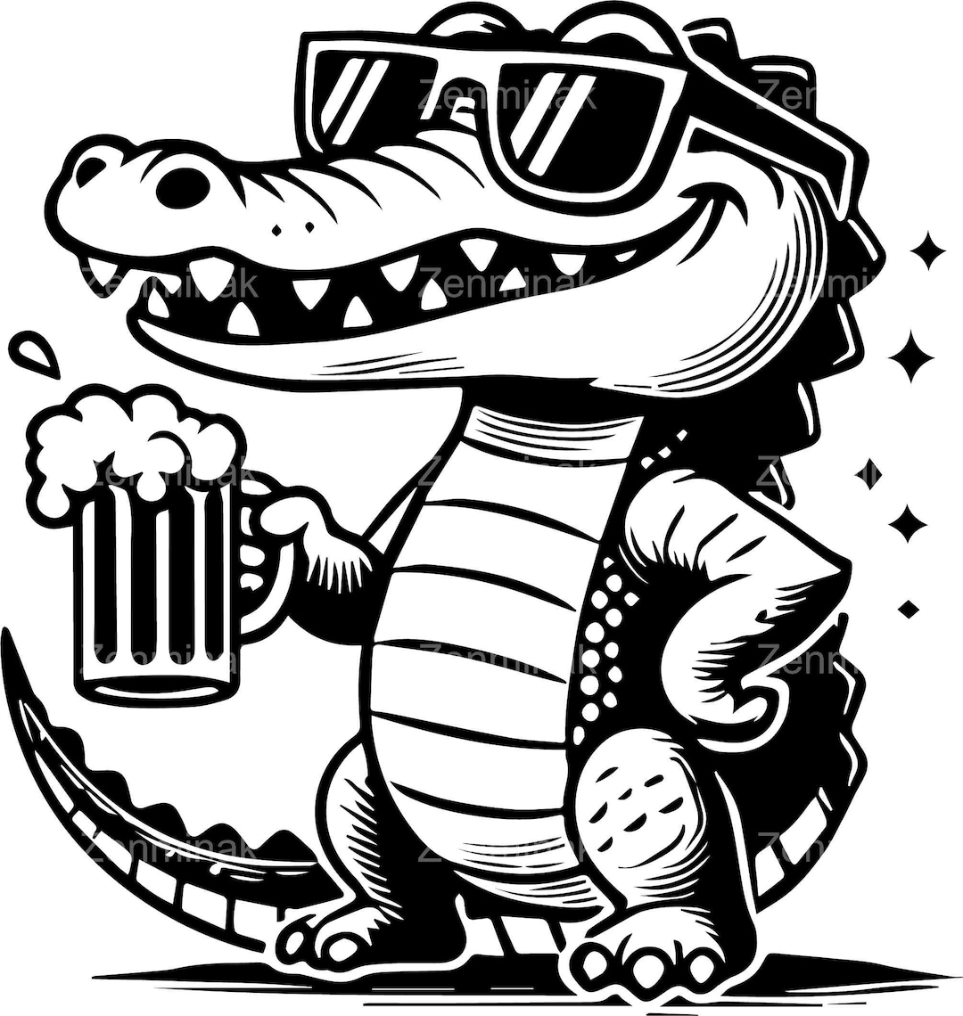 5 Cool Alligator SVG Cut File - Beer Mug Drinking Gator Clipart - Fun ...