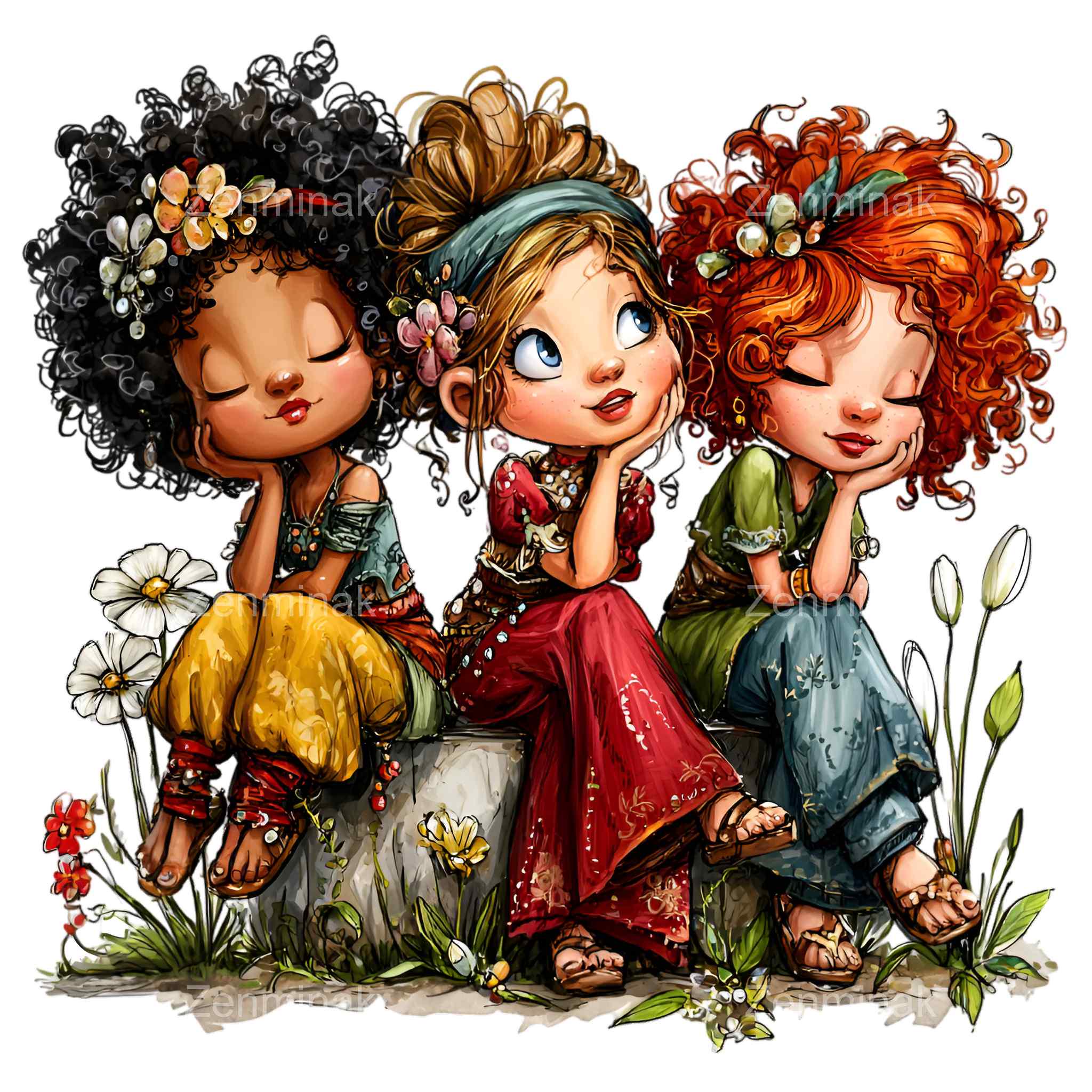 14 PNG Friends Clipart Watercolor Girls, Three Sisters Illustration - Etsy