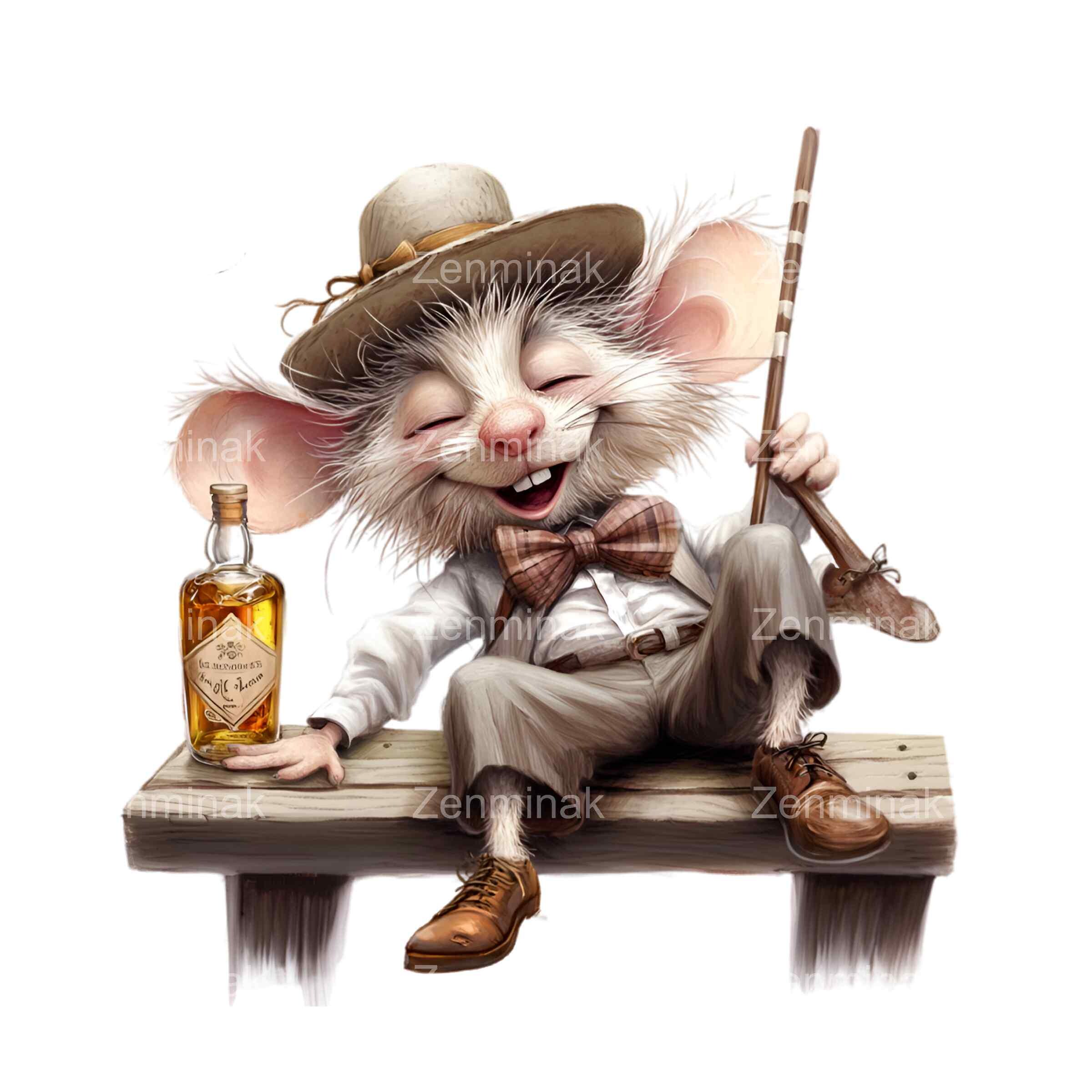 18 PNG Funny Mouse Clipart – Comic Drunk Mouse PNG – Sitting Bench ...