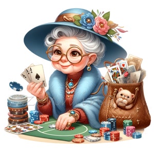Senior Lady Playing Cards 12 PNG Funny Comics Grandma Cartoon ...