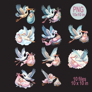 Stork Baby Clipart, Baby Shower Clipart, Newborn Decor Clipart, Baby ...