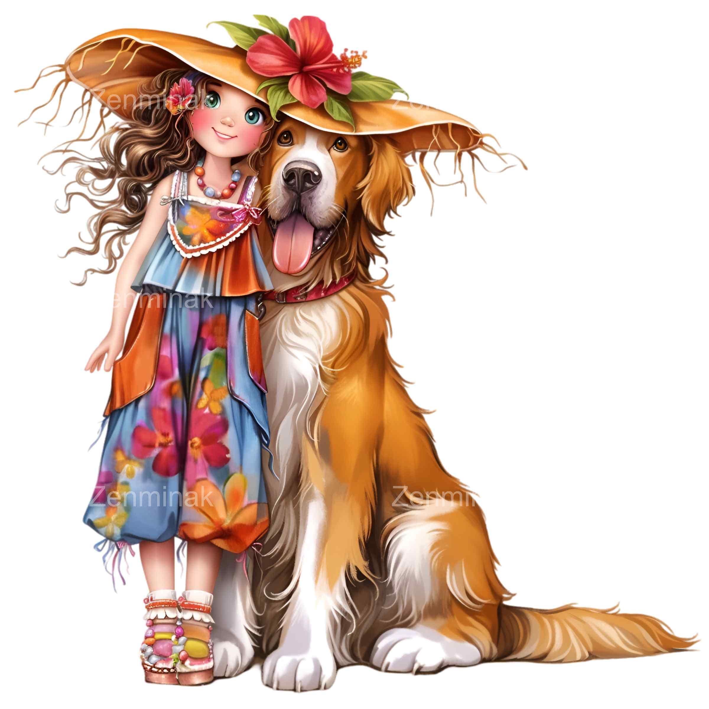 15 PNG Girl With Dog Clipart – Cute Summer Friends PNG – Big Dog and ...