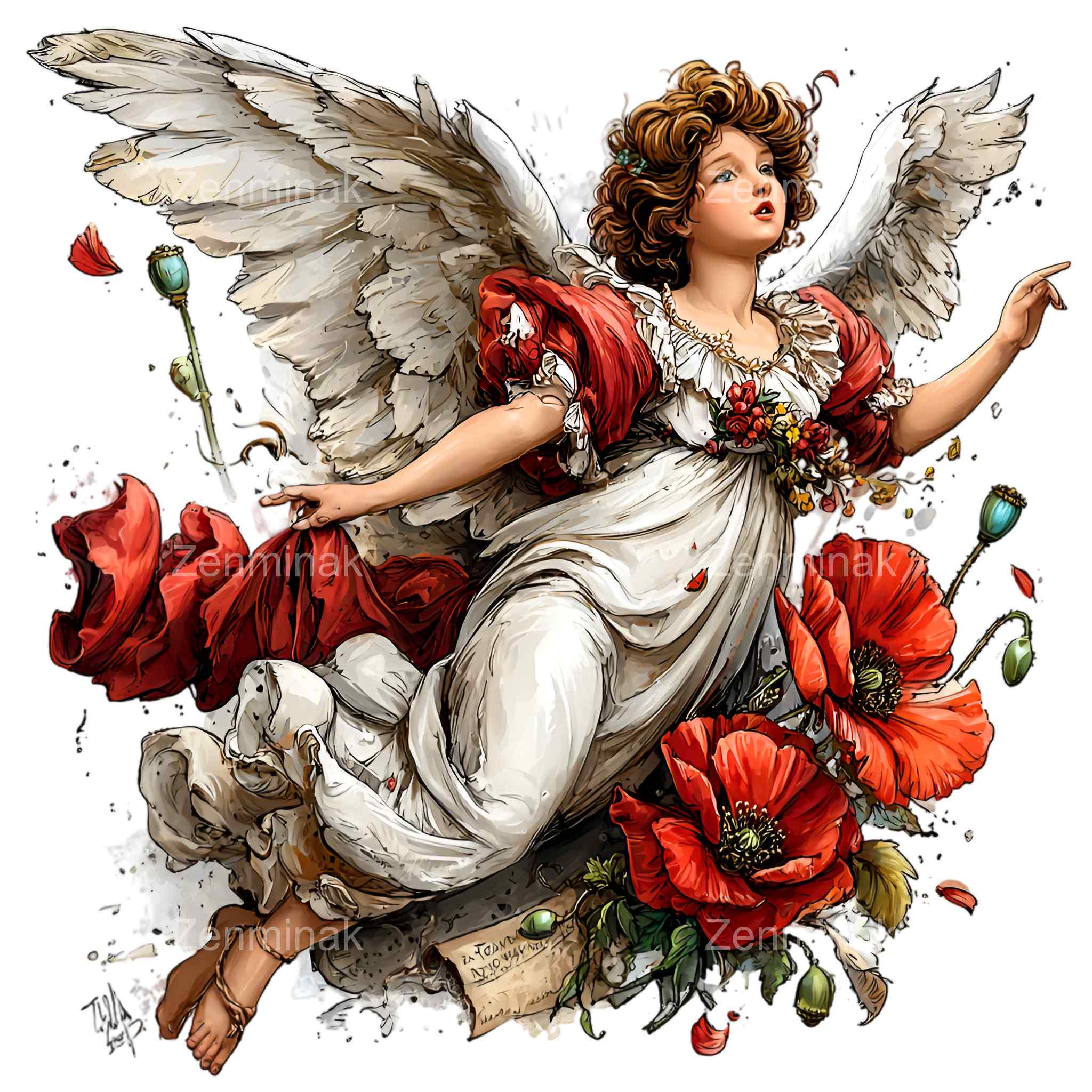 15 PNG Angel Clipart – Elegant PNG With Wings and Red Poppies for ...