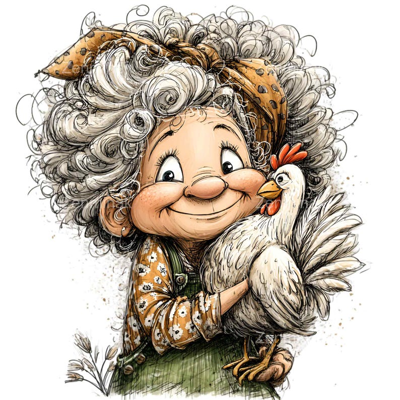 16 PNG Funny Grandma Chicken Clipart, Elderly Woman Holding Hen Farm - Etsy