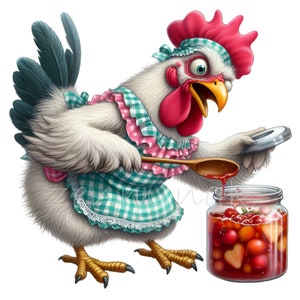Cartoon Chicken Making Jam PNG - 12 Farmhouse Kitchen Clipart - Hen ...
