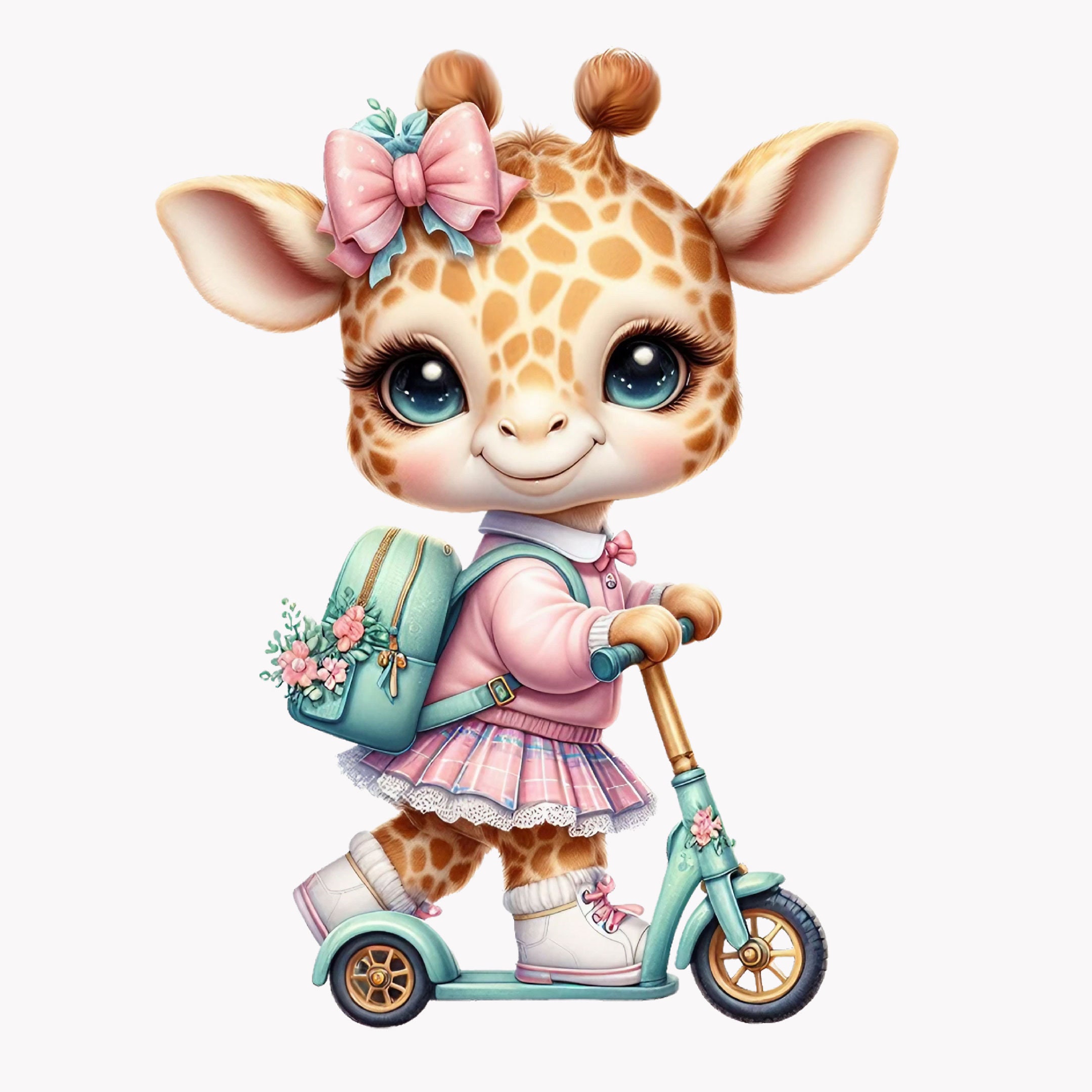 10 PNG Cute Baby Giraffe Clipart – Pink Pastel With Backpack and ...
