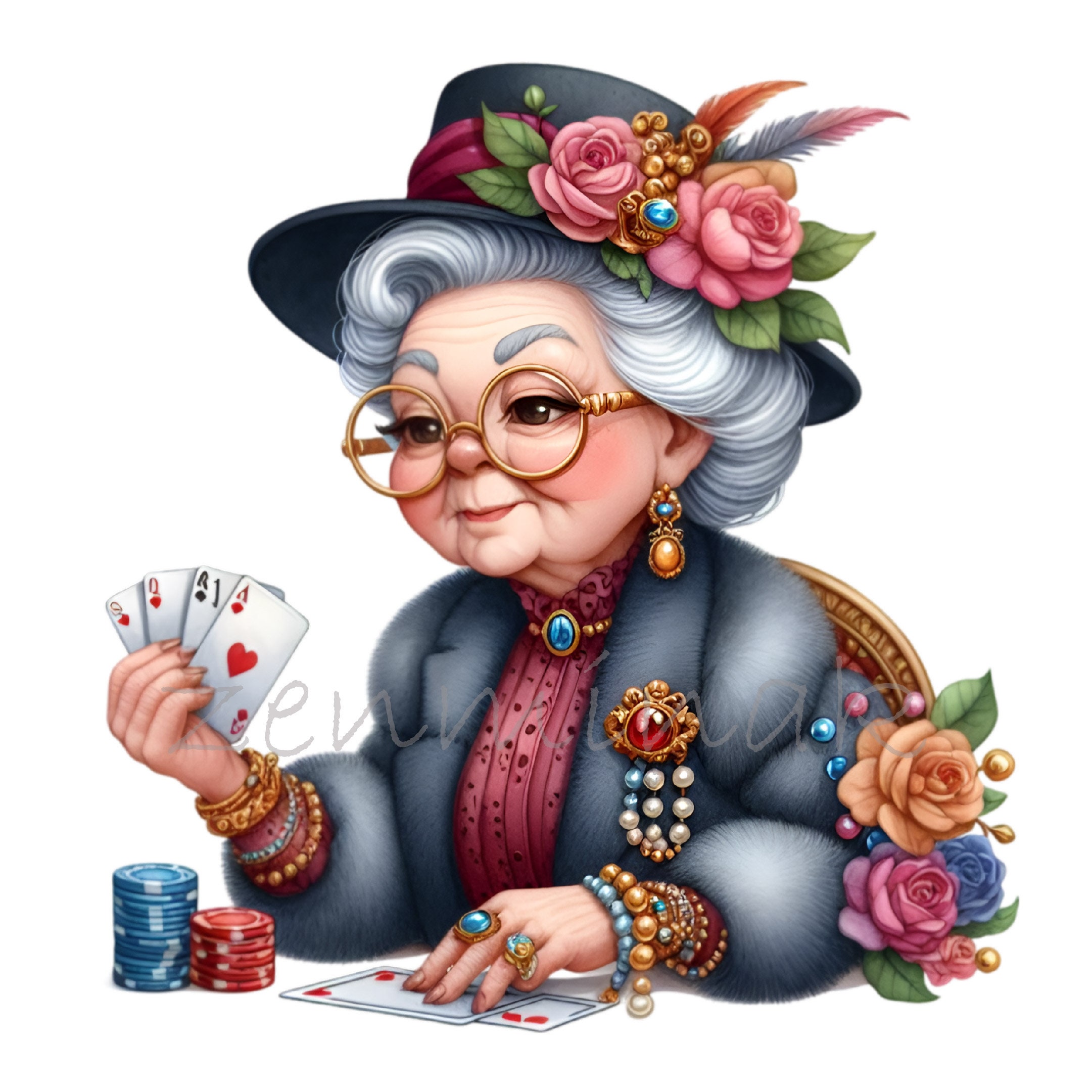 Senior Lady Playing Cards 12 PNG Funny Comics Grandma Cartoon ...