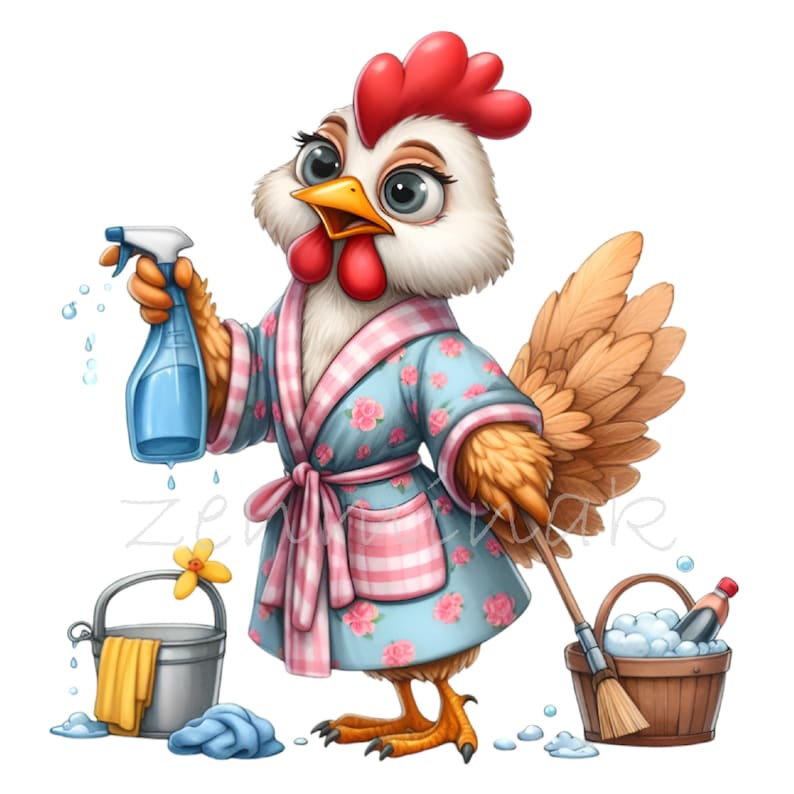 12 PNG Funny Chicken Housewife, Farmhouse Kitchen Clipart, Cleaning ...