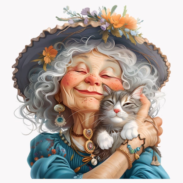 Old Lady Cat Clip Art - Etsy