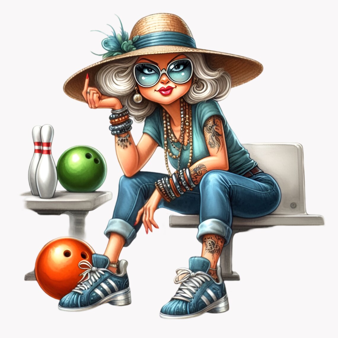 Funny Woman Playing Bowling Clipart Bundle, Bowling Png Graphics ...