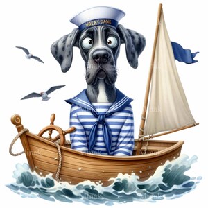 12 PNG Sailor Dane Clipart, Nautical Dog Boat & Seagulls - Etsy