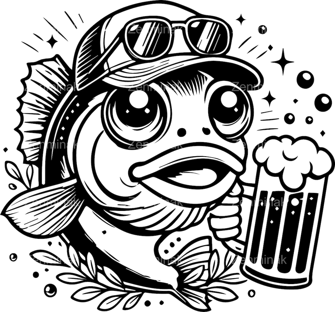 5 SVG Funny Fish Drinking Beer, Bass Wearing Hat Sunglasses, Fishing ...