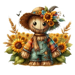 Scarecrow Clipart 14 PNG Sunflower Field Background, Rustic Harvest ...