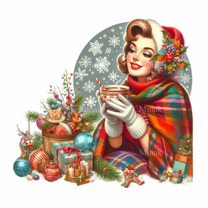 14 PNG Retro Christmas Lady – Holiday PNG Clipart – Vintage Festive ...