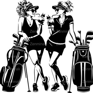 5 SVG Golf Ladies SVG Cut File, Sport Women With Drinks and Visors Golf ...