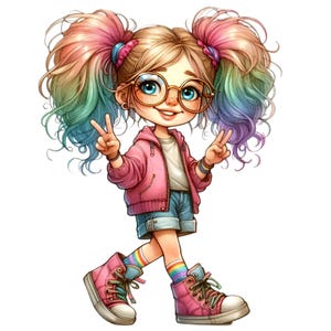 Cute Pigtail Girl Clipart PNG, 14 Adorable Digital Illustration for ...