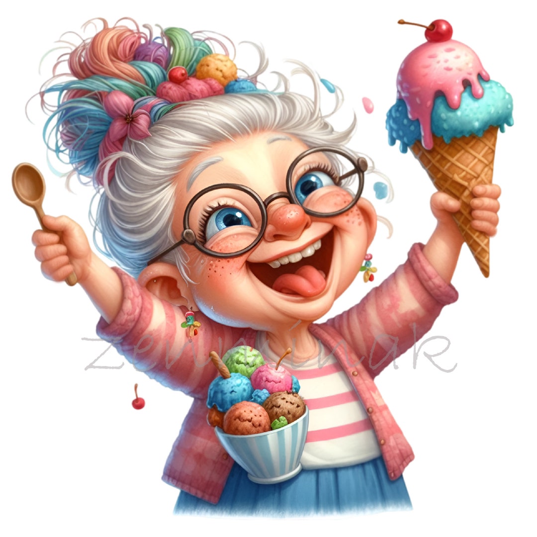 15 PNG Ice Cream Grandma Clipart – Happy Senior Lady PNG – Fun Dessert ...