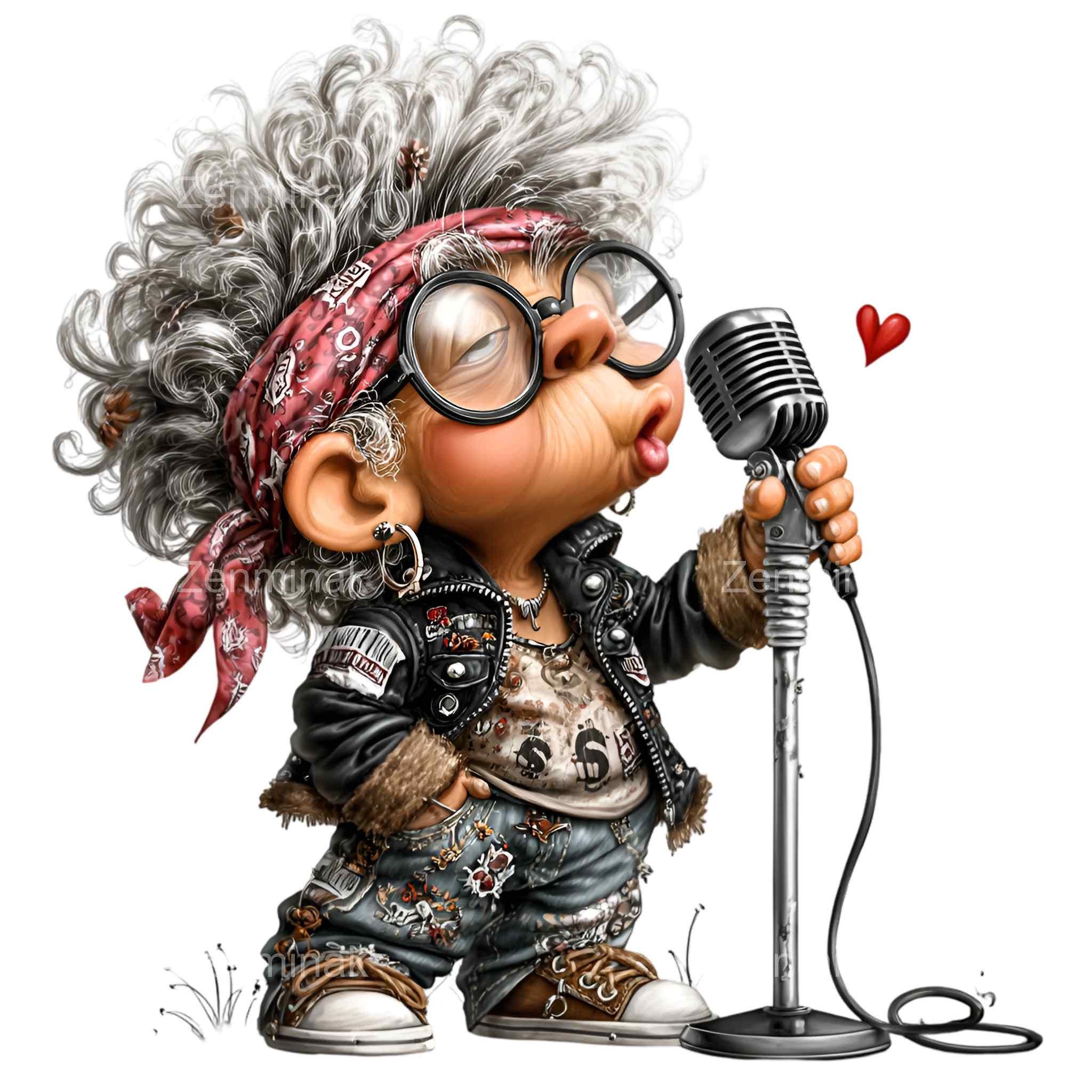 14 PNG Rockstar Grandma – Funny Singing Old Lady Clipart With ...