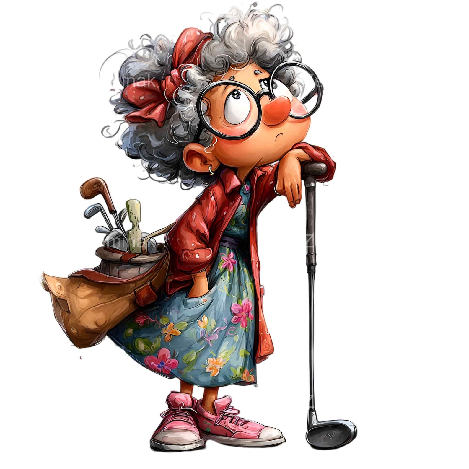 15 PNG Golf Grandma Clipart, Elderly Woman Golfer Illustration, Funny ...