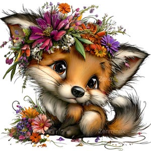 12 PNG Floral Baby Fox – PNG Clipart for Nursery Prints, Woodland Baby ...