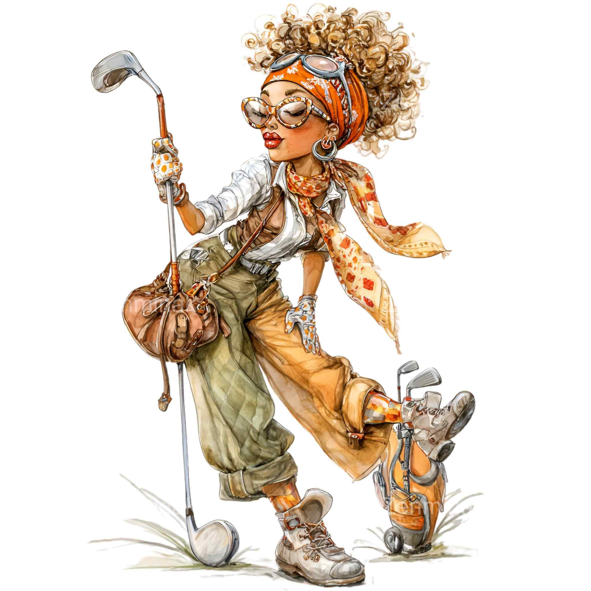 17 PNG Funny Golf Lady Clipart – Whimsical Cartoon Woman Golfer PNG for ...