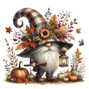 Autumn Gnome Clipart - 10 Fall Gnome With Lantern and Harvest ...