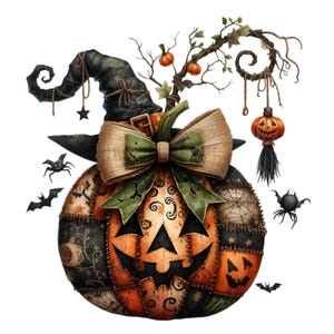 Spooky Halloween Pumpkin Clipart PNG, 15 Patchwork Jack-o'-lantern With ...