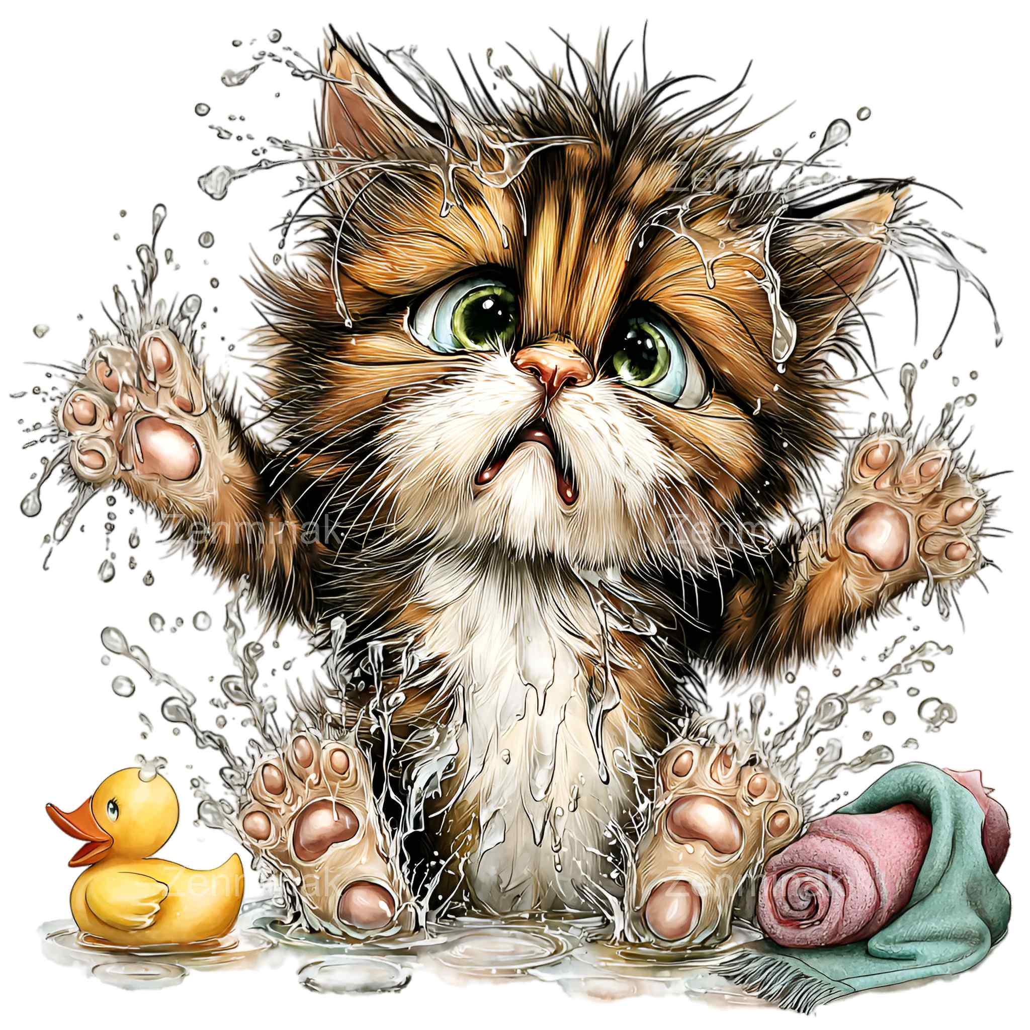 10 PNG Funny Kitten Bath, Messy Hair Cat Clipart - Etsy
