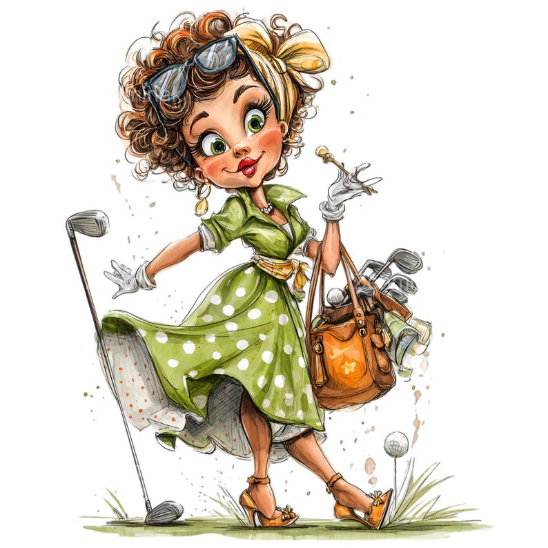 18 PNG Funny Golf Clipart – Whimsical Lady Playing Golf PNG for Crafts ...