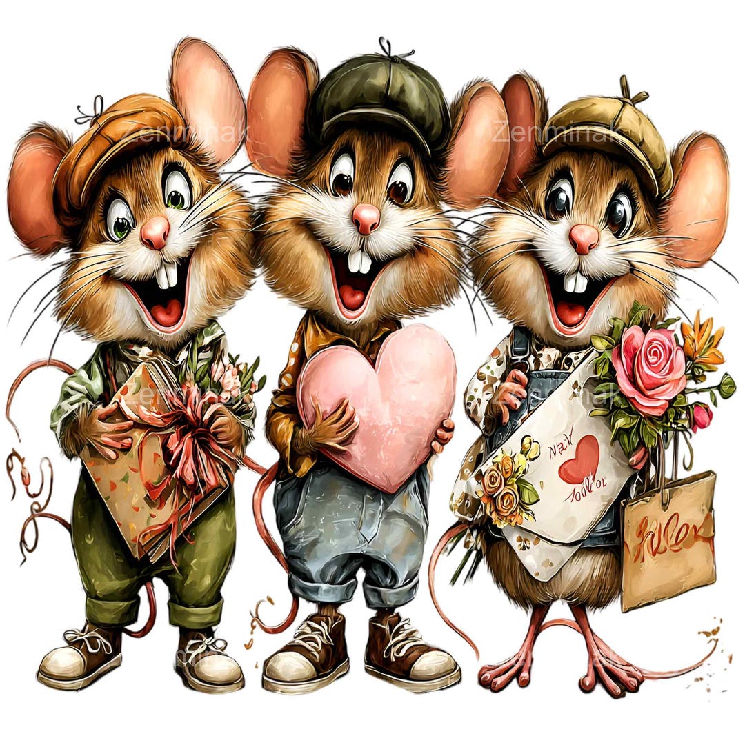 15 PNG Valentine Mice Clipart – Cartoon Mouse Set for Cards and Crafts ...