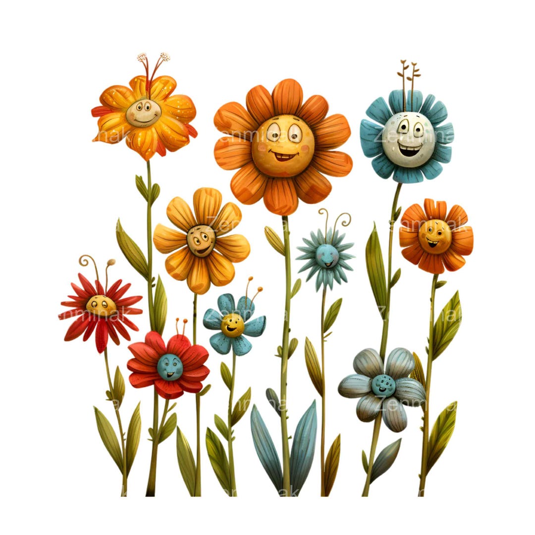 23 PNG Happy Spring Flowers Clipart, Smiling Floral Garden, Kids Nature ...