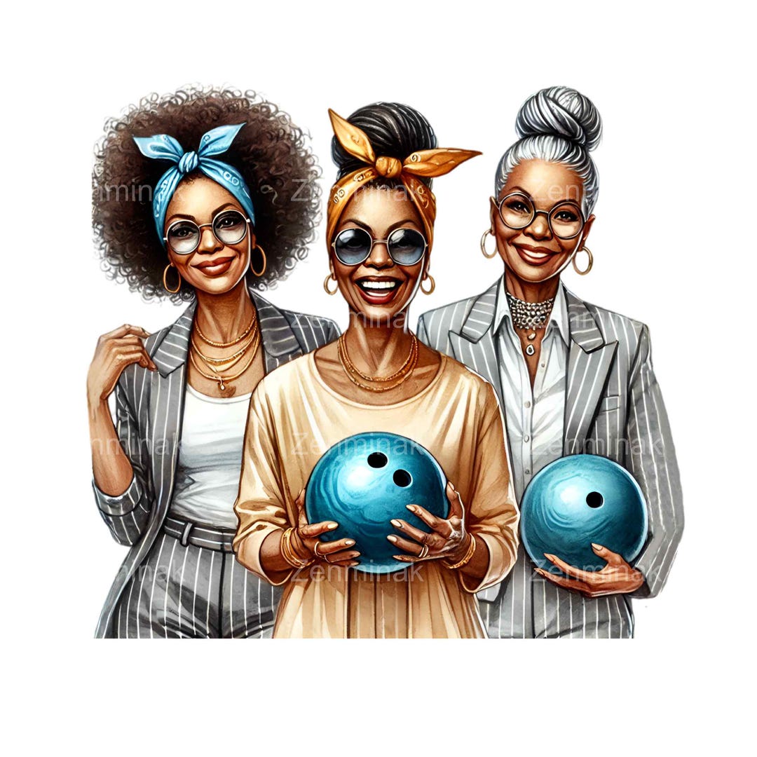 19 Bowling Ladies PNG, Fun Cartoon Clipart of Stylish Women Bowling ...