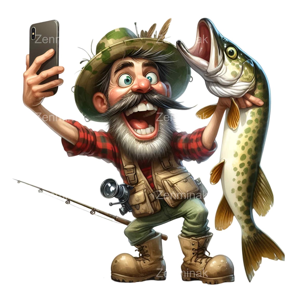 18 PNG Fishing Clipart – Funny Fisherman With Pike PNG – Cartoon Man ...