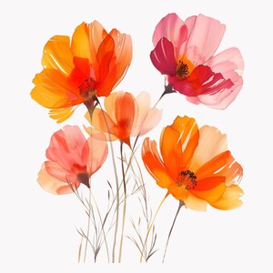 10 Watercolor Floral Clip Art PNG - Vibrant Blue, Yellow, and Orange ...