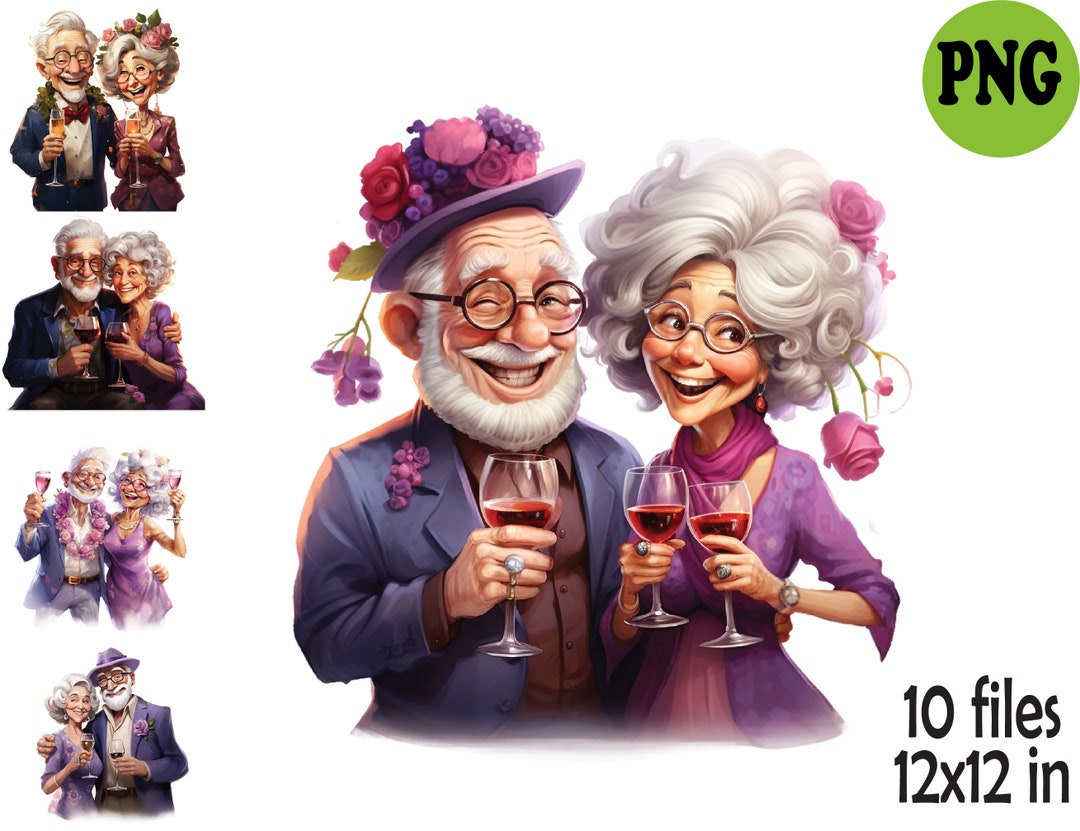 Watercolor Elderly Couple Clipart Illustration PNG, Happy Grandparents ...